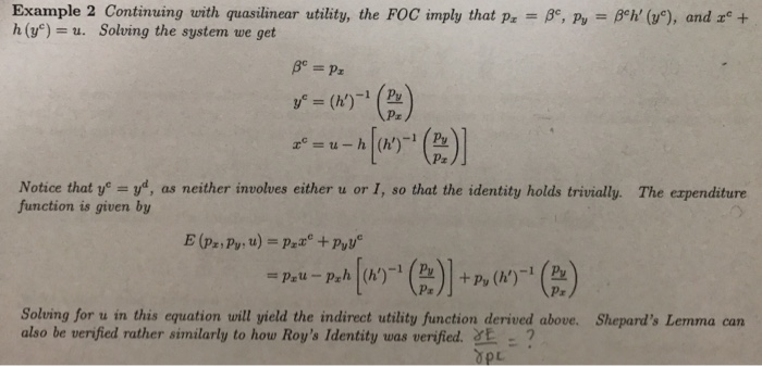 Example 2 Continuing with quasilinear utility, the | Chegg.com