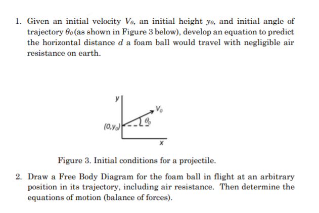 Solved 1. Given an initial velocity Vo, an initial height | Chegg.com