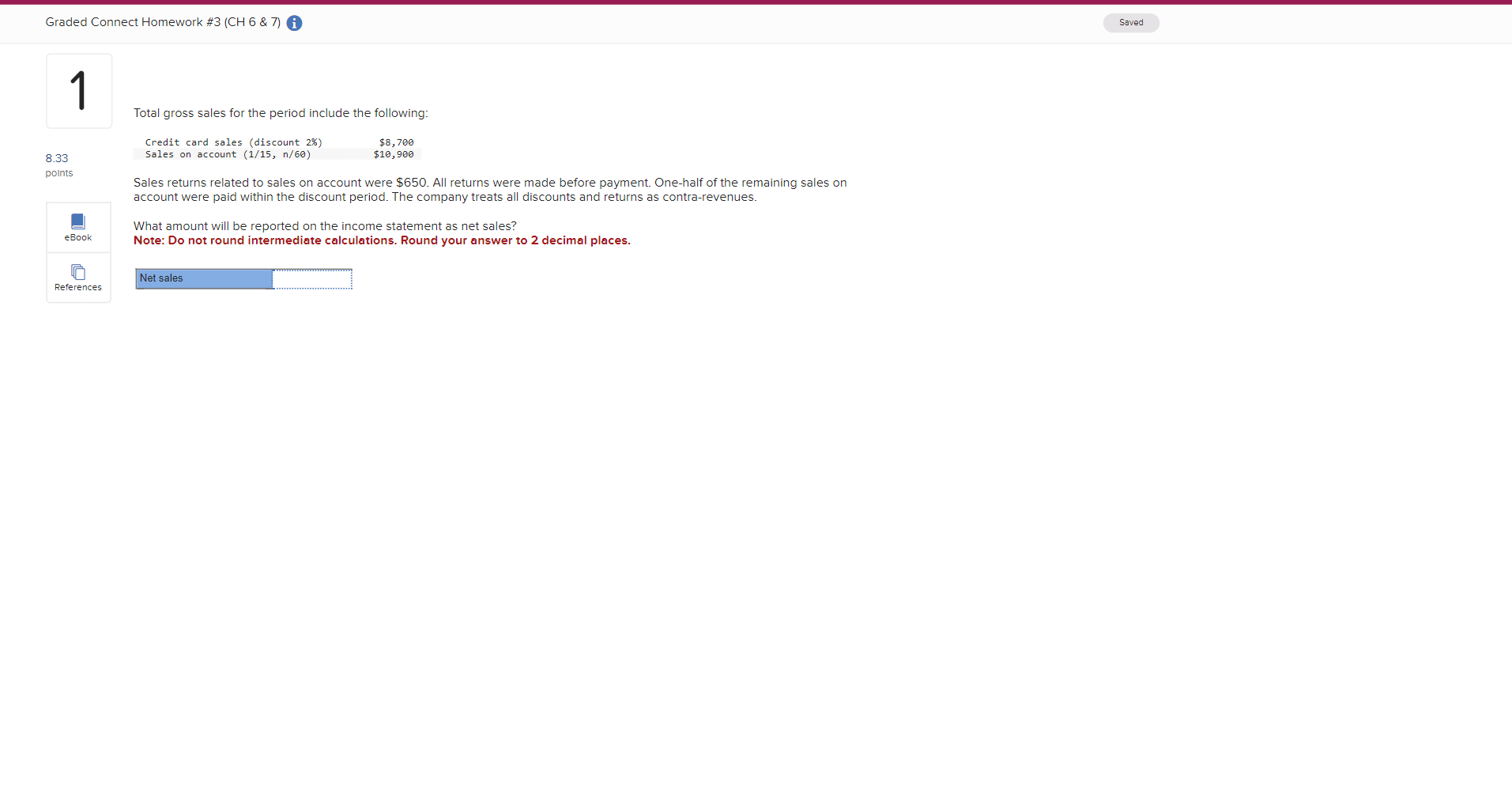 Solved Graded Connect Homework \#3 (CH6&7) i น Total gross | Chegg.com