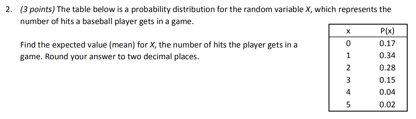 Solved Х 2. (3 points) The table below is a probability | Chegg.com