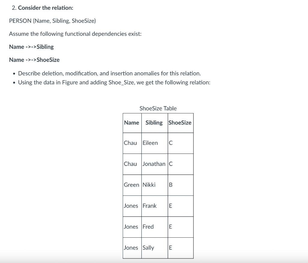 Solved 2. Consider the relation: PERSON (Name, Sibling, | Chegg.com
