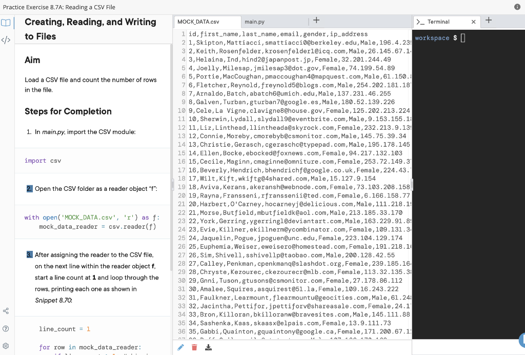 Creating, Reading, and Writing to Files Aim Load a | Chegg.com
