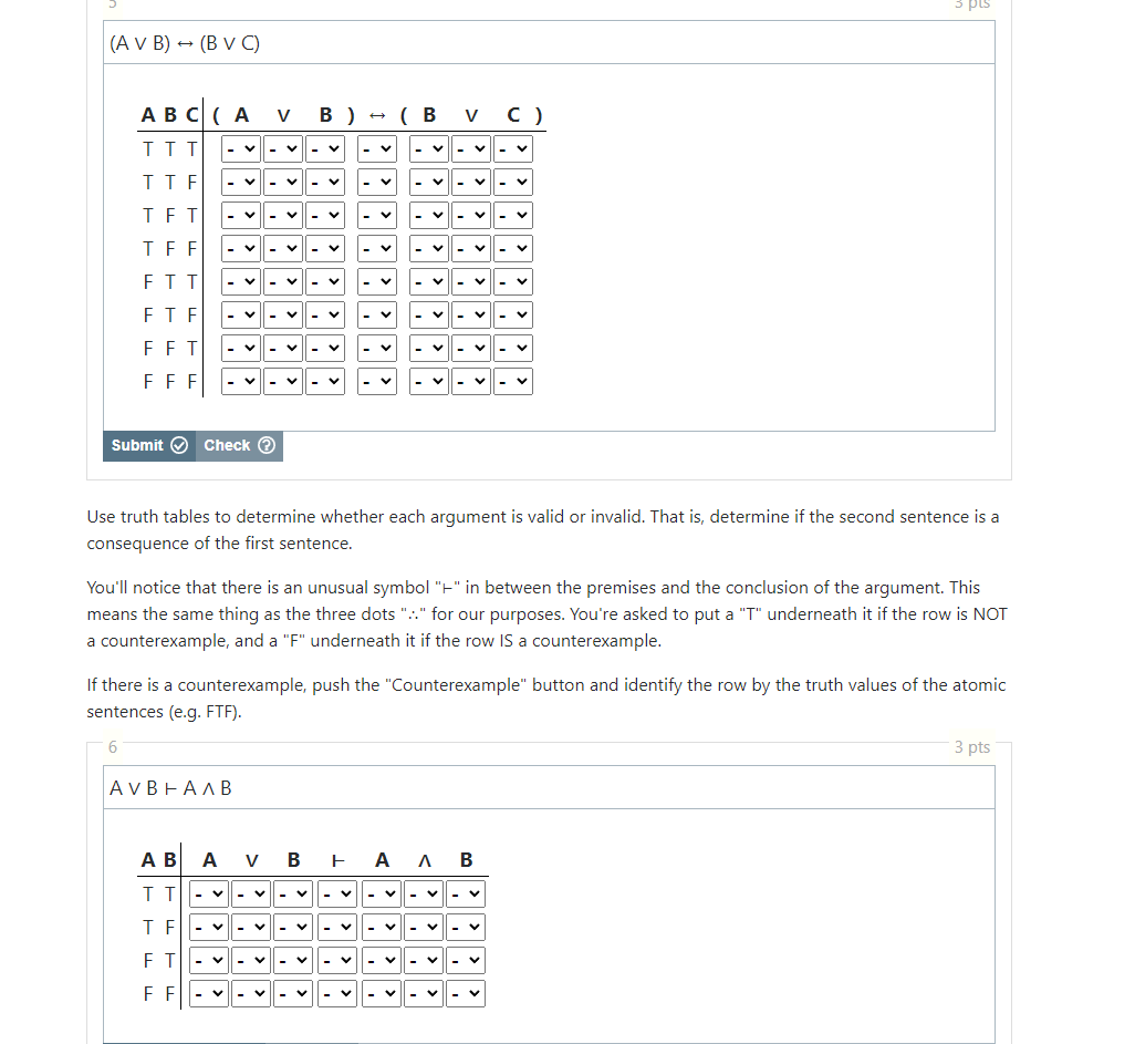 A→B,A→C⊢B→C Counterexample (1) Submit (1) Check | Chegg.com