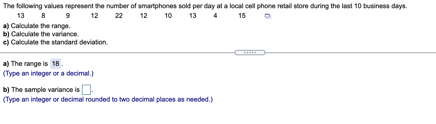 Solved The following values represent the number of | Chegg.com