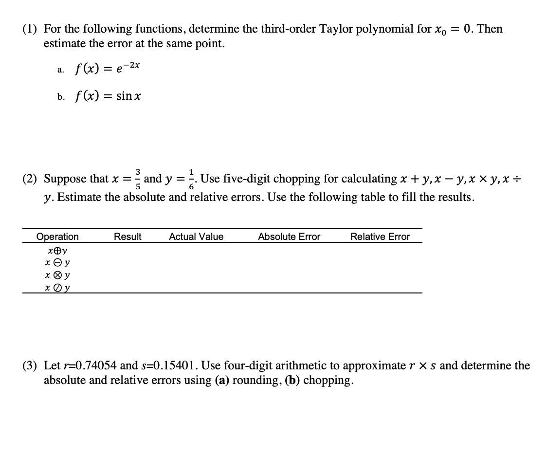 Solved (1) For the following functions, determine the | Chegg.com