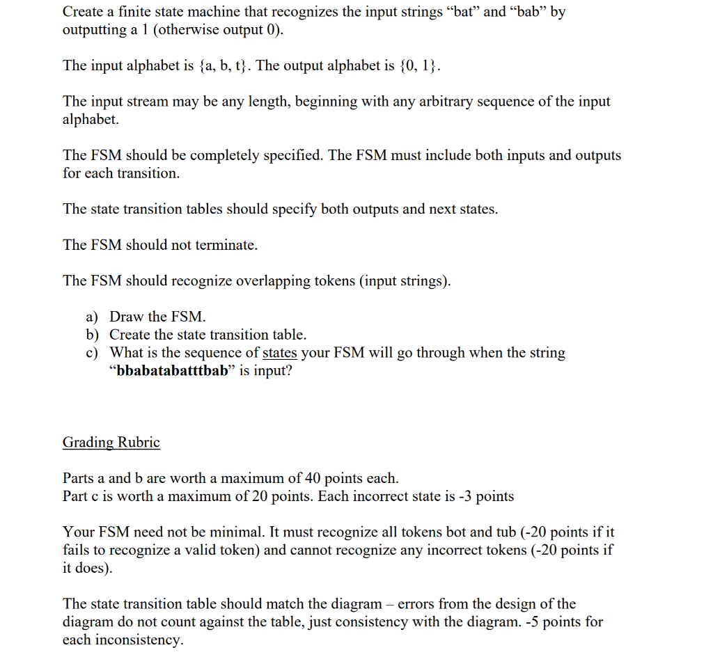 Solved Create a finite state machine that recognizes the | Chegg.com