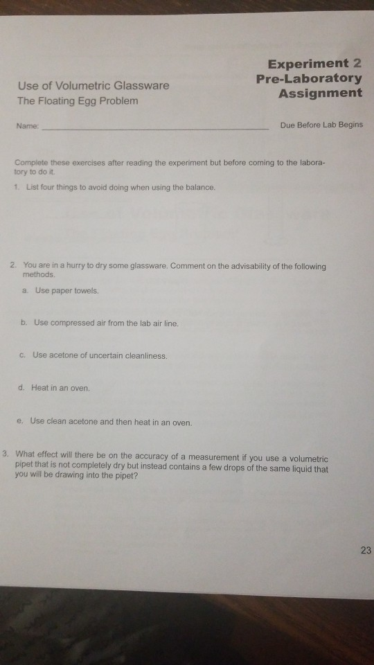 Solved Experiment 2 Pre-Laboratory Assignment Use of | Chegg.com