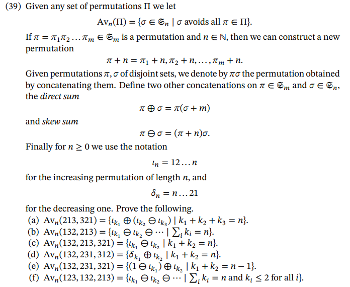 Solved 39 Given Any Set Of Permutations Ii We Let Avn Ii