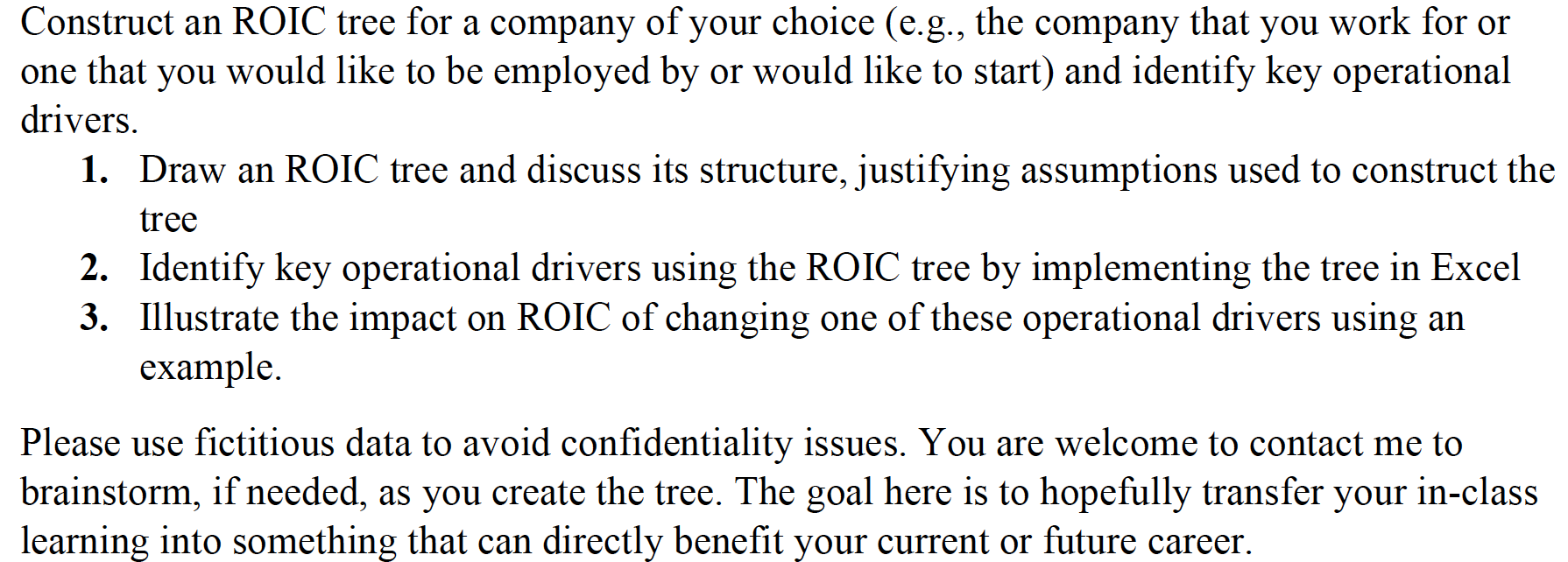 Construct an ROIC tree for a company of your choice | Chegg.com