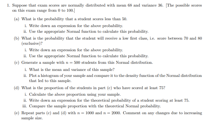 Solved 1 Suppose That Exam Scores Are Normally Distributed