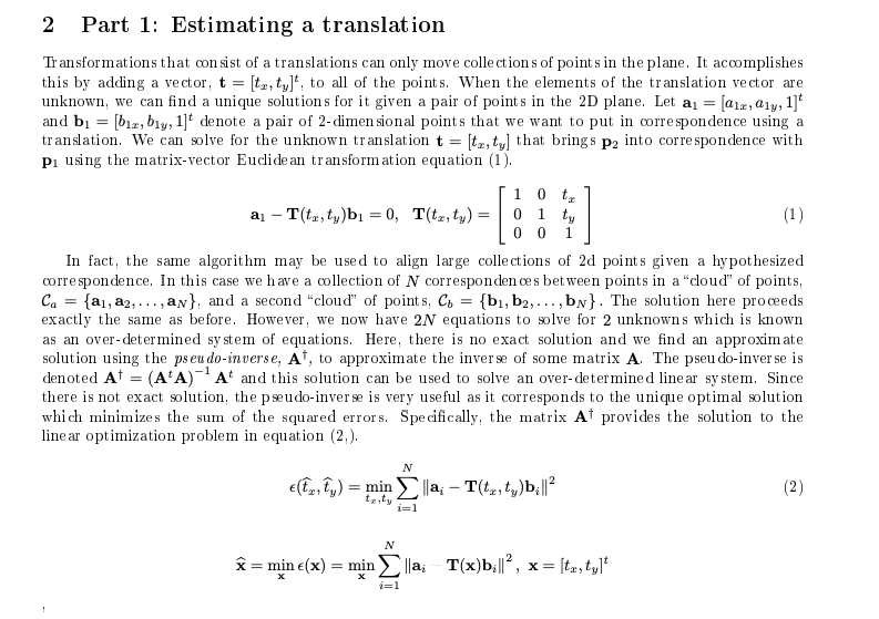 2 Part 1: Estimating a translation Transformations | Chegg.com