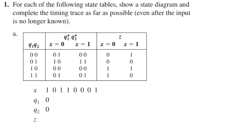 Solved 1. For each of the following state tables, show a | Chegg.com