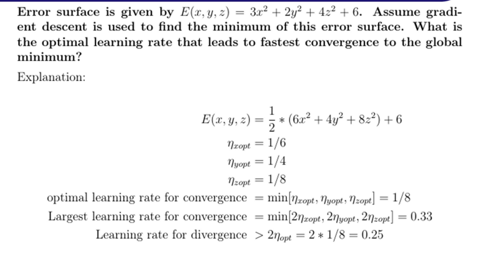 Solved Error surface is given by E(x,y,z)=3x2+2y2+4z2+6. | Chegg.com