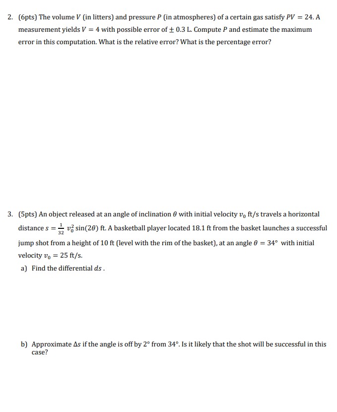 Solved 2. (6pts) The volume V (in litters) and pressure P | Chegg.com