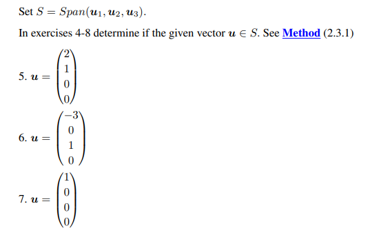 Set S = Span(U1, U2, U3). In exercises 4-8 determine | Chegg.com