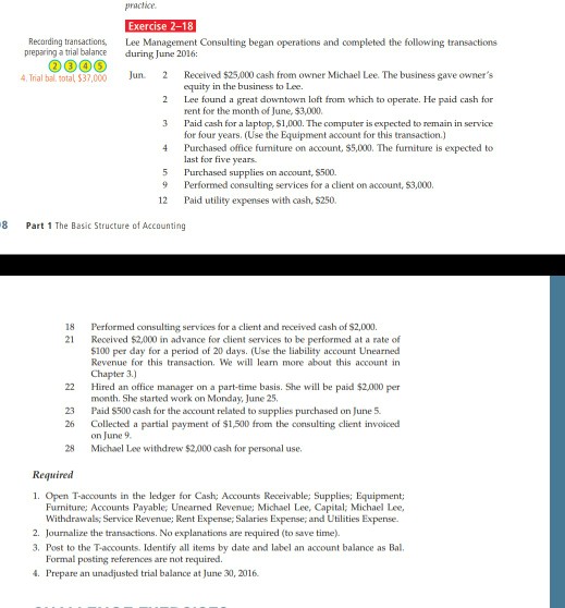 Solved practice Exercise 2-18 Lee Management Consulting | Chegg.com