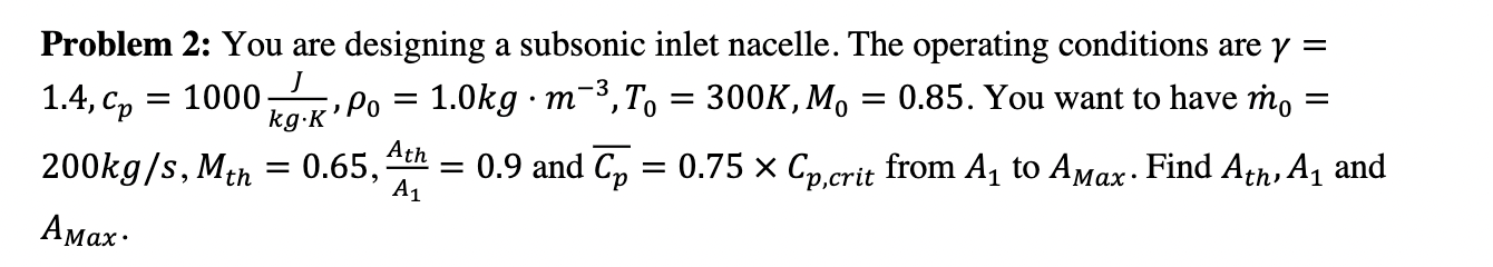 Problem 2: You are designing a subsonic inlet | Chegg.com
