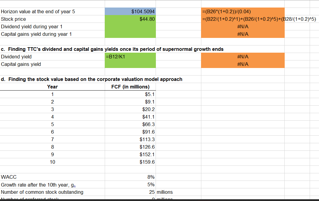Solved b. Now assume that TTC's period of supernormal growth | Chegg.com