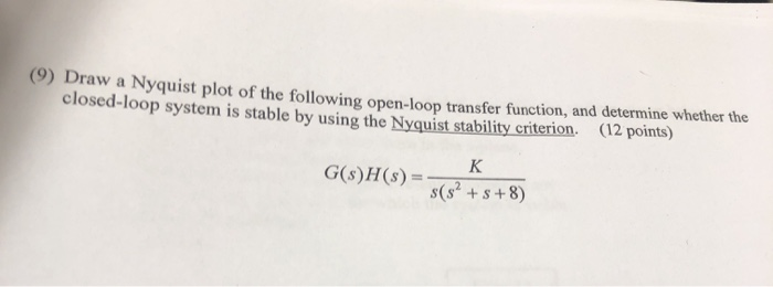 Solved (9) Draw a Nyquist plot of the following open-loop | Chegg.com