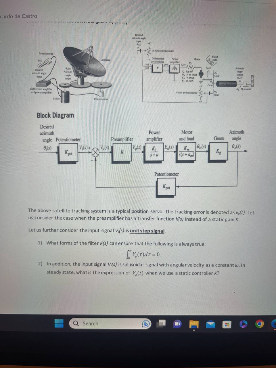 Solved The above satellite tracking system is a typical | Chegg.com
