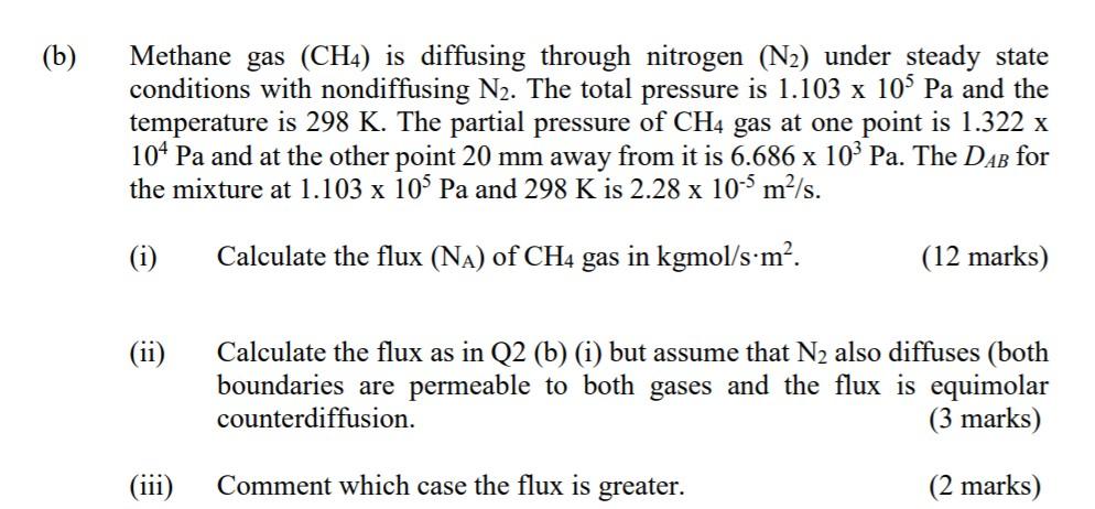Solved (b) Methane gas (CH4) is diffusing through nitrogen | Chegg.com