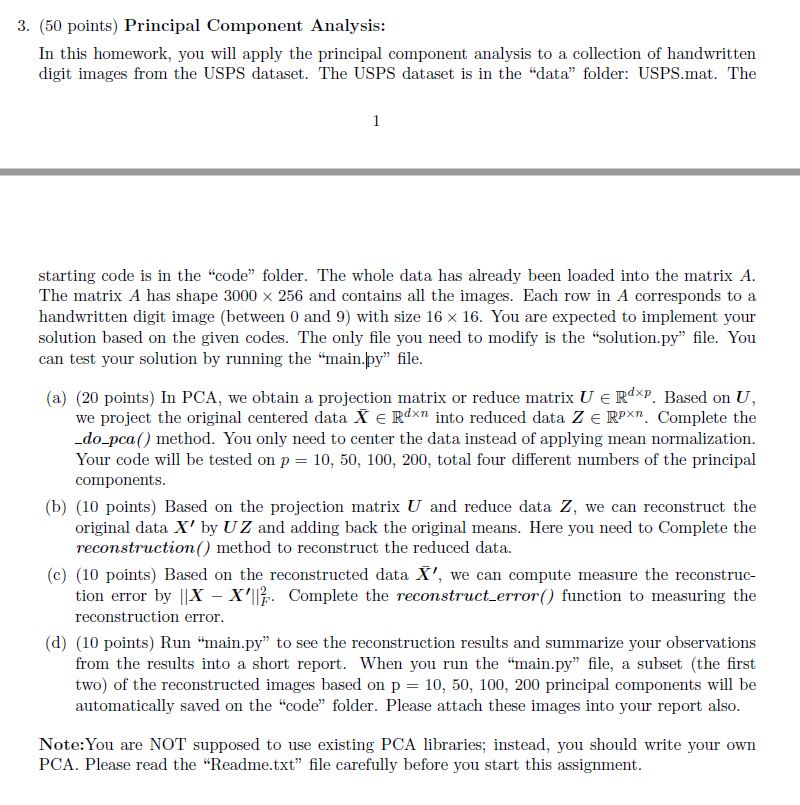 Solved mport numpy as np Iomework5: Principal Component | Chegg.com