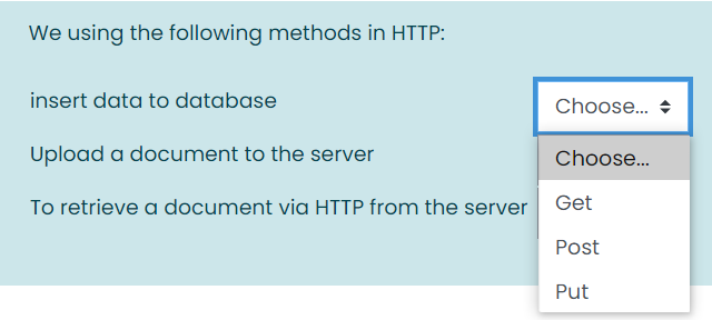 Solved We using the following methods in HTTP: insert data | Chegg.com