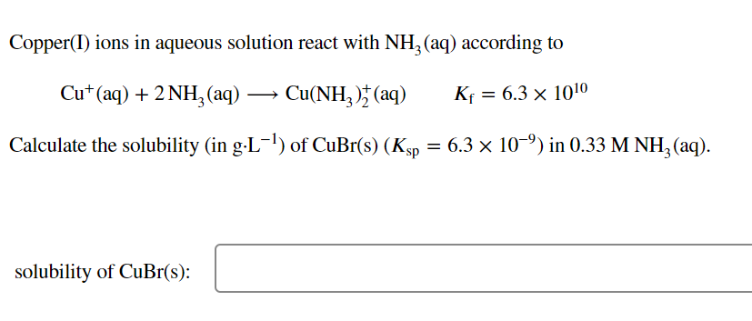 Solved Copper(I) ions in aqueous solution react with NH3(aq) | Chegg.com