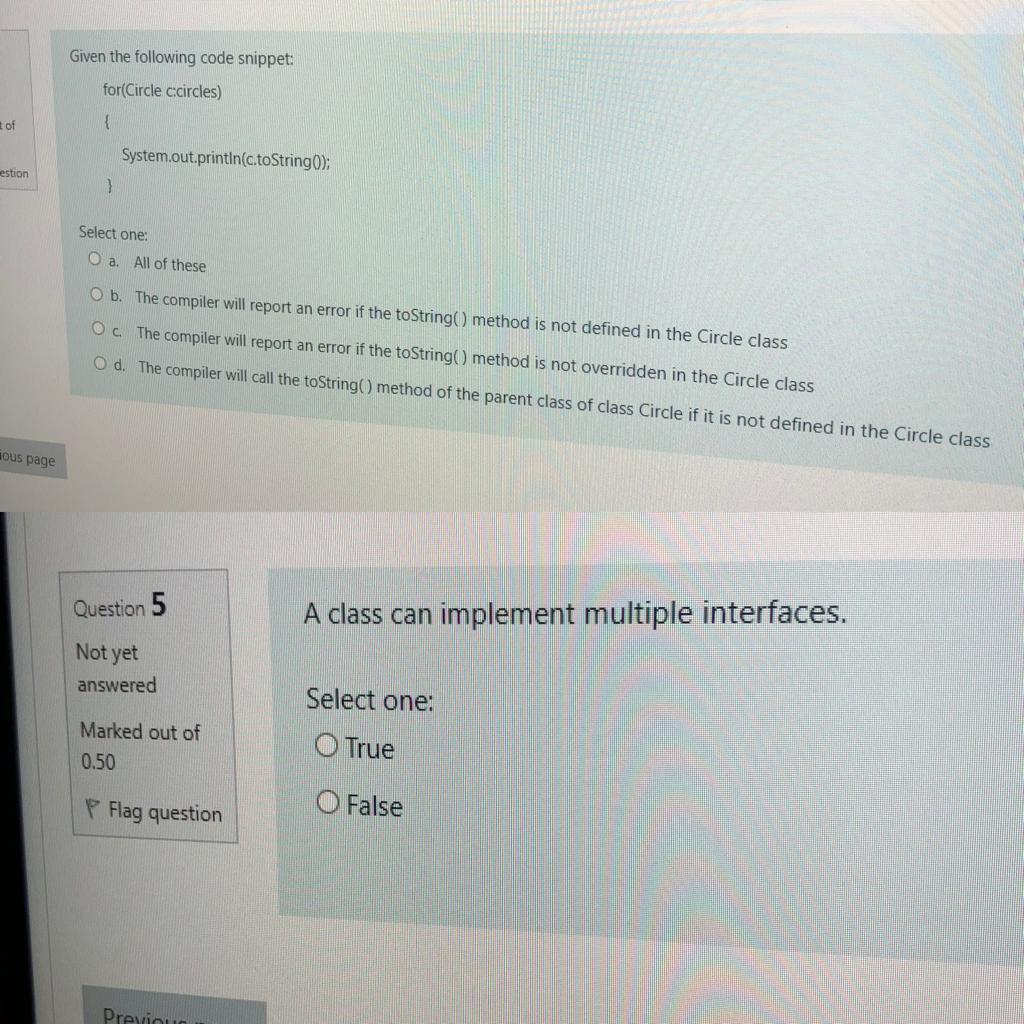 Solved Given the following code snippet: for(Circle | Chegg.com