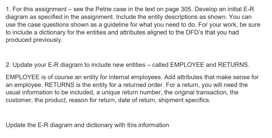 Solved 1. For this assignment - see the Petrie case in the | Chegg.com
