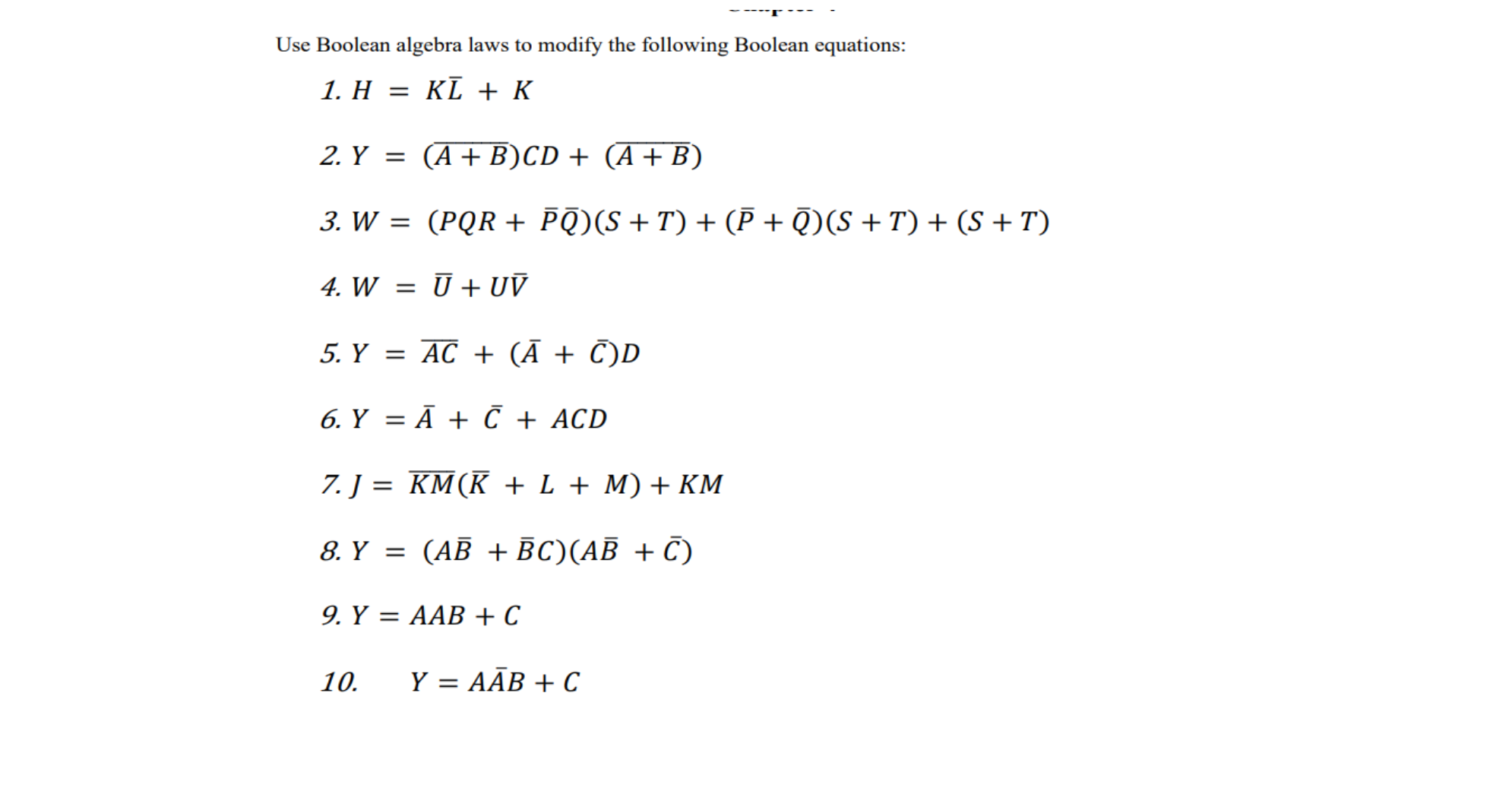 Solved Use Boolean Algebra Laws To Modify The Following
