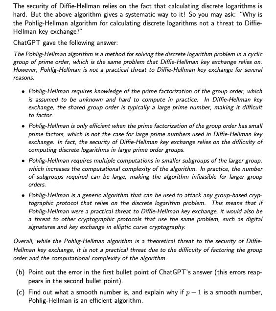 Solved The Pohlig-Hellman algorithm to calculate discrete | Chegg.com