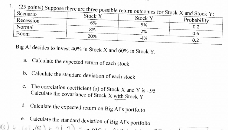 Solved (25 points) Suppose there are three possible return | Chegg.com
