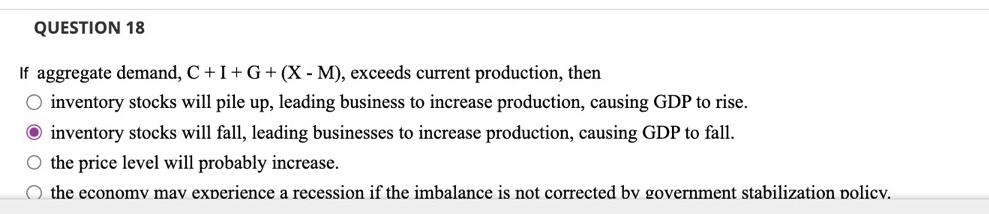 Solved If aggregate demand, C + I + G + (X - M), exceeds | Chegg.com