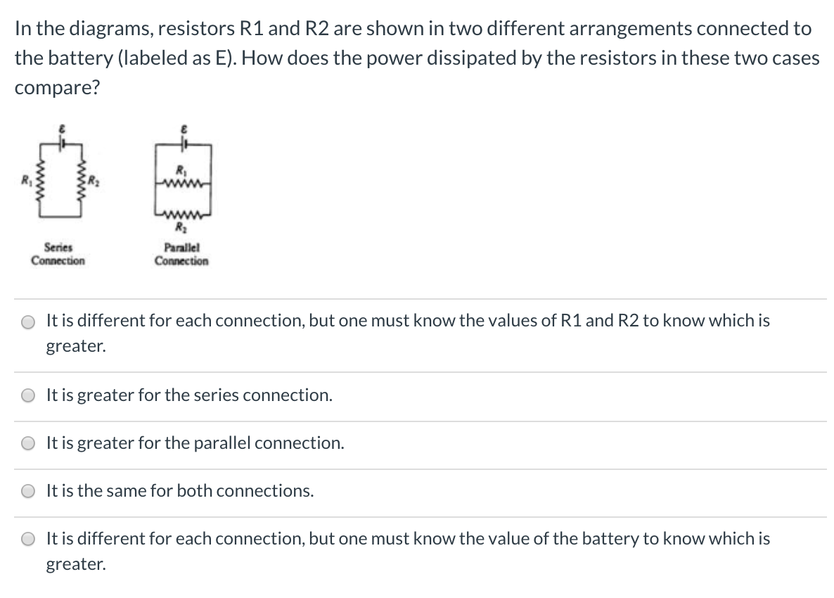 Solved In the diagrams, resistors R1 and R2 are shown in two | Chegg.com