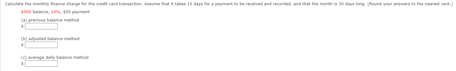 Solved $500 balance, 14%, $50 payment (a) previous balance | Chegg.com