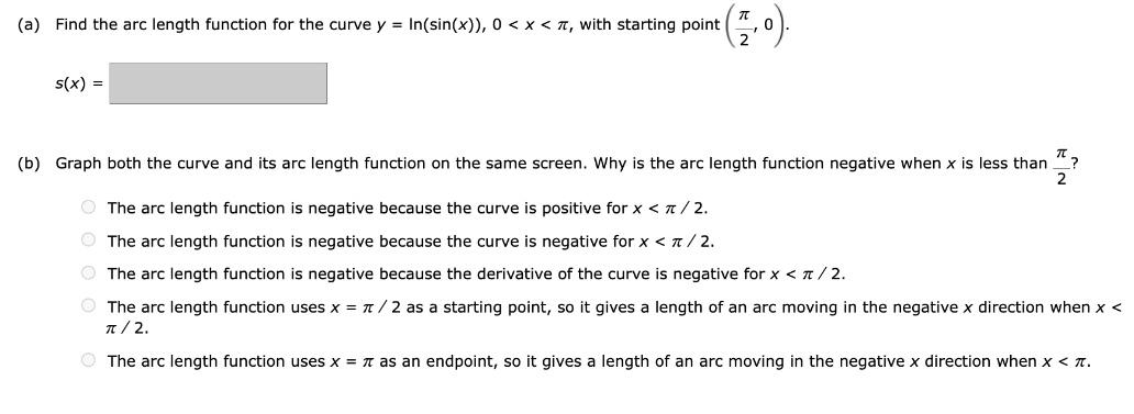 Solved A Find The Arc Length Function For The Curve
