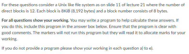 Solved For These Questions Consider A Unix Like File System 