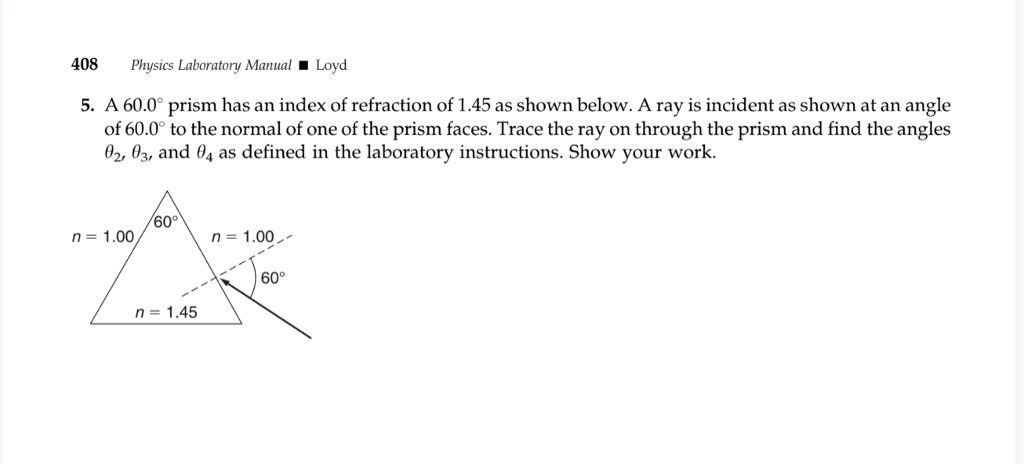 Solved 408 Physics Laboratory Manual Loyd 5. A 60.0° prism | Chegg.com