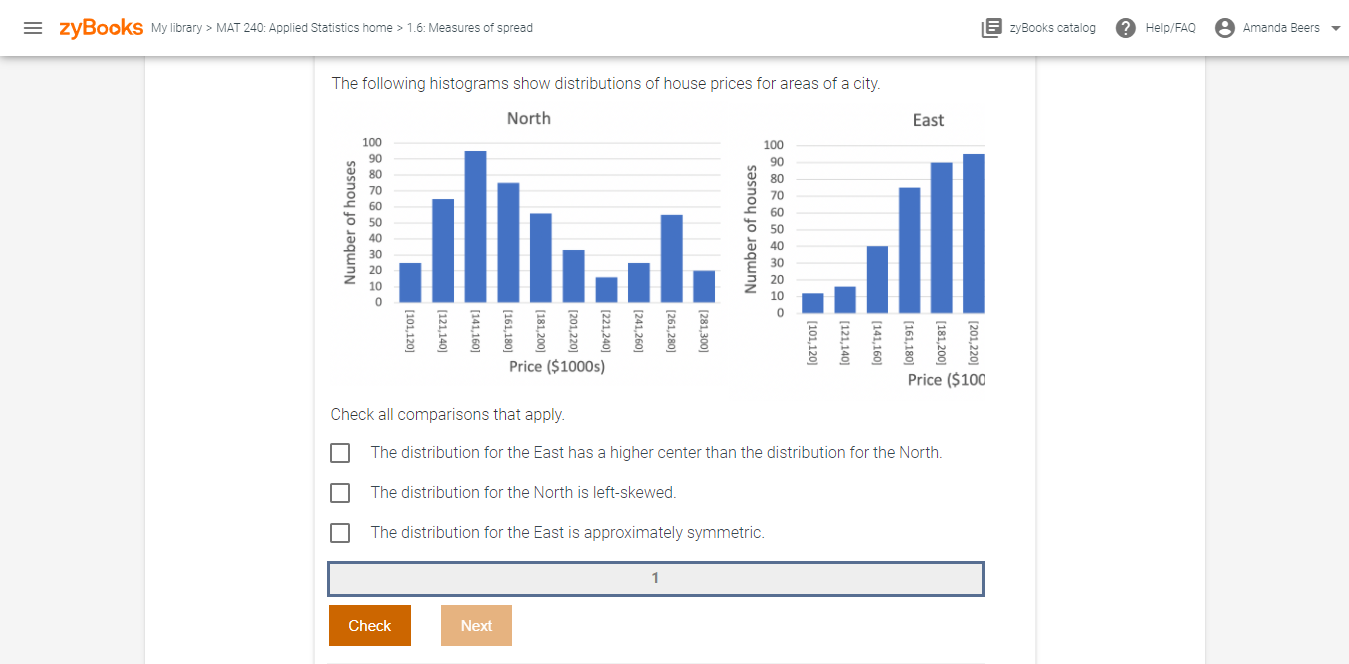 Solved = zyBooks My library > MAT 240: Applied Statistics | Chegg.com