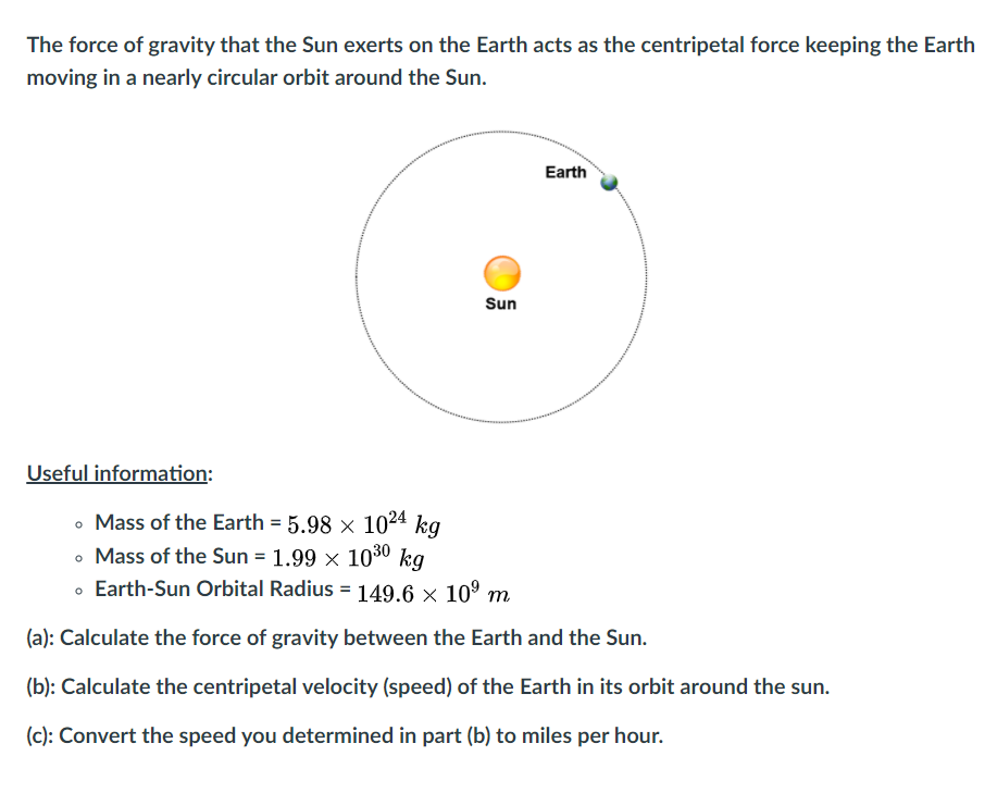 Solved The force of gravity that the Sun exerts on the Earth | Chegg.com