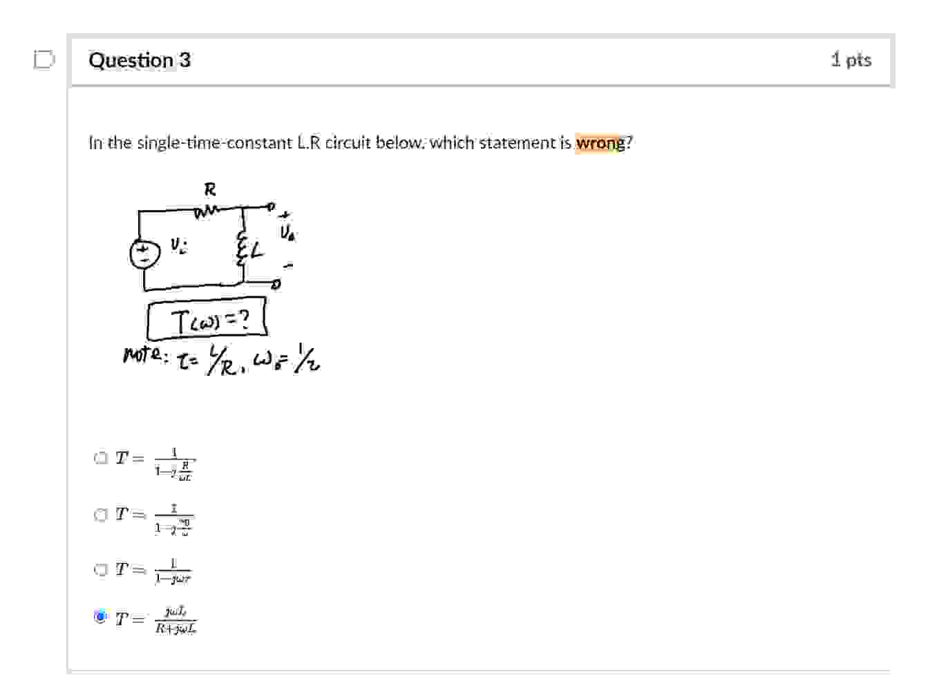 Solved Question 3In the single-time-constant L.R circuit | Chegg.com
