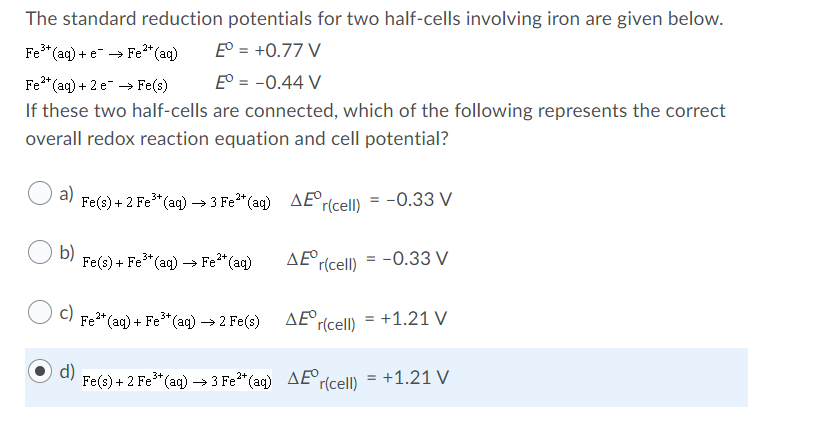 Solved If these two half-cells are connected, which of the | Chegg.com