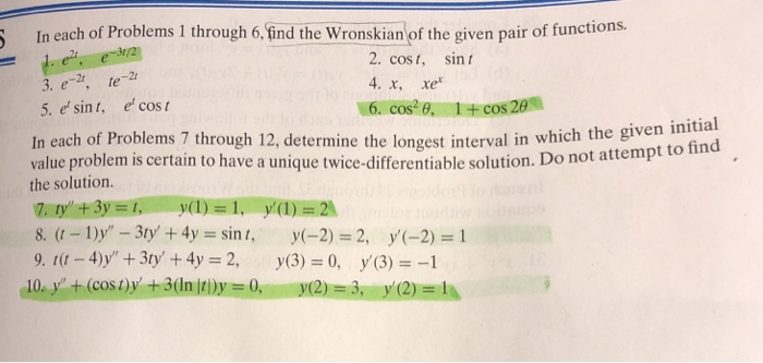 Solved In each of Problems 1 through 6, find the Wronskian | Chegg.com