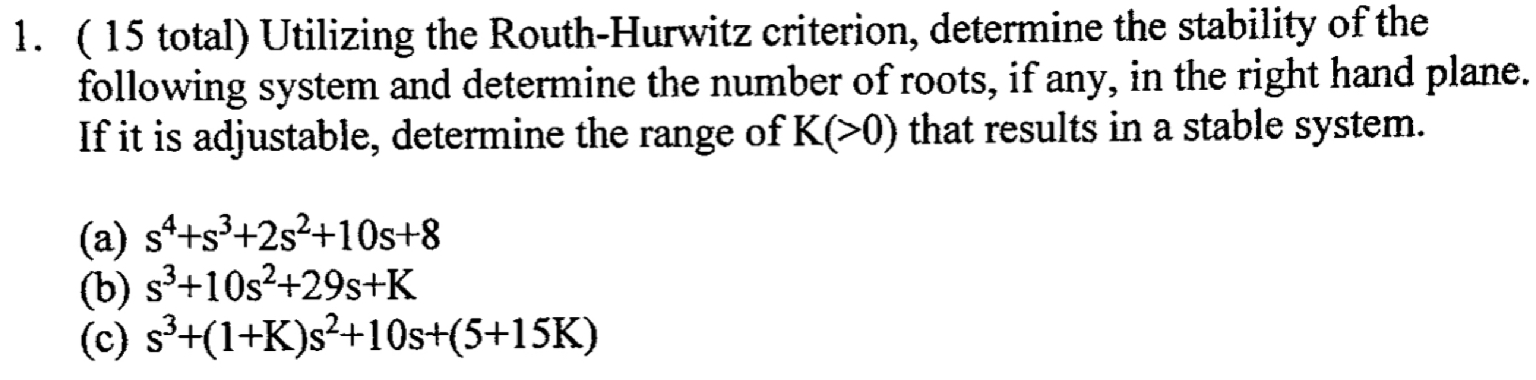 Solved Using the Routh Hurwitz Criterion, Determine the | Chegg.com