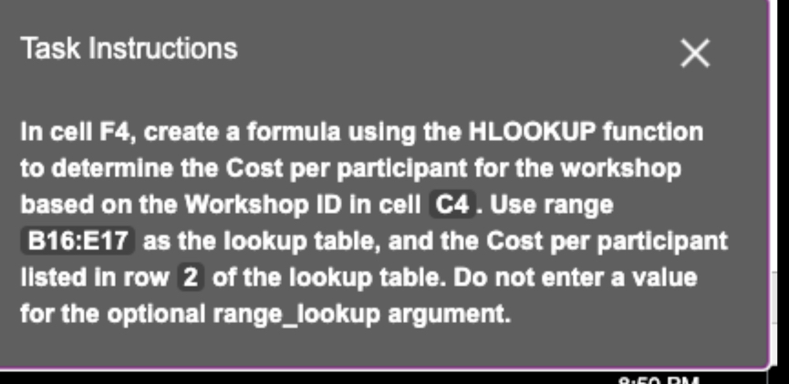 Solved In cell F4, ﻿create a formula using the HLOOKUP | Chegg.com