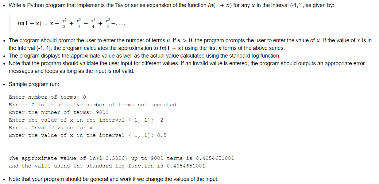 Solved • Write a Python program that implements the Taylor | Chegg.com