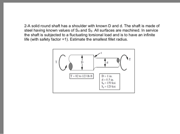 Solved 2-A solid round shaft has a shoulder with known D and | Chegg.com