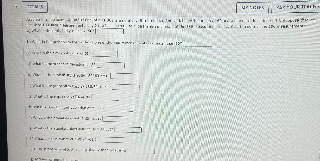 Solved 5. DETAILS MY NOTES ASK YOUR TEACHE Assume that the | Chegg.com