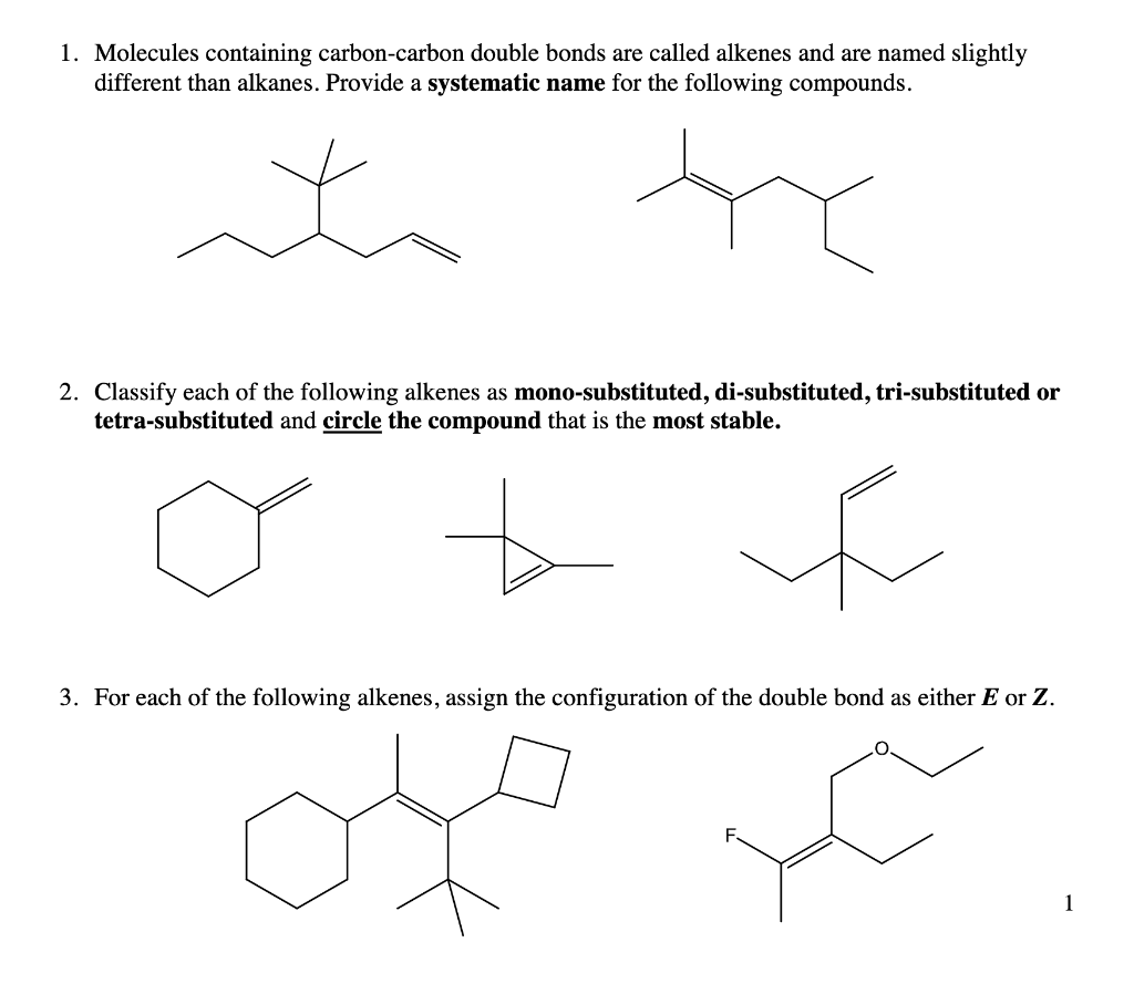 Solved 1. Molecules containing carbon-carbon double bonds | Chegg.com